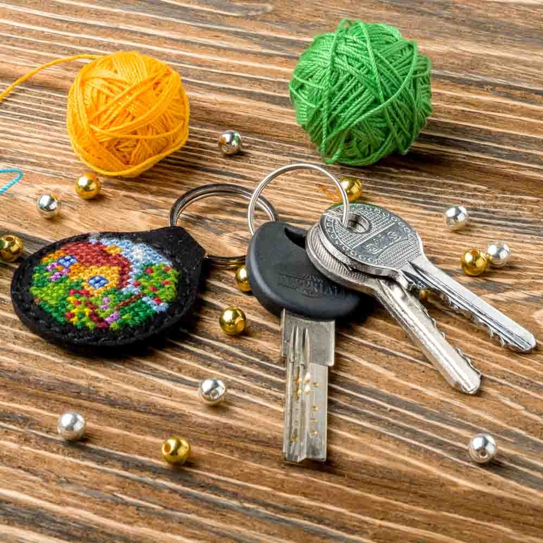 DIY Embroidered Key Ring Cross-stitch Kit on Artificial Leather by ...