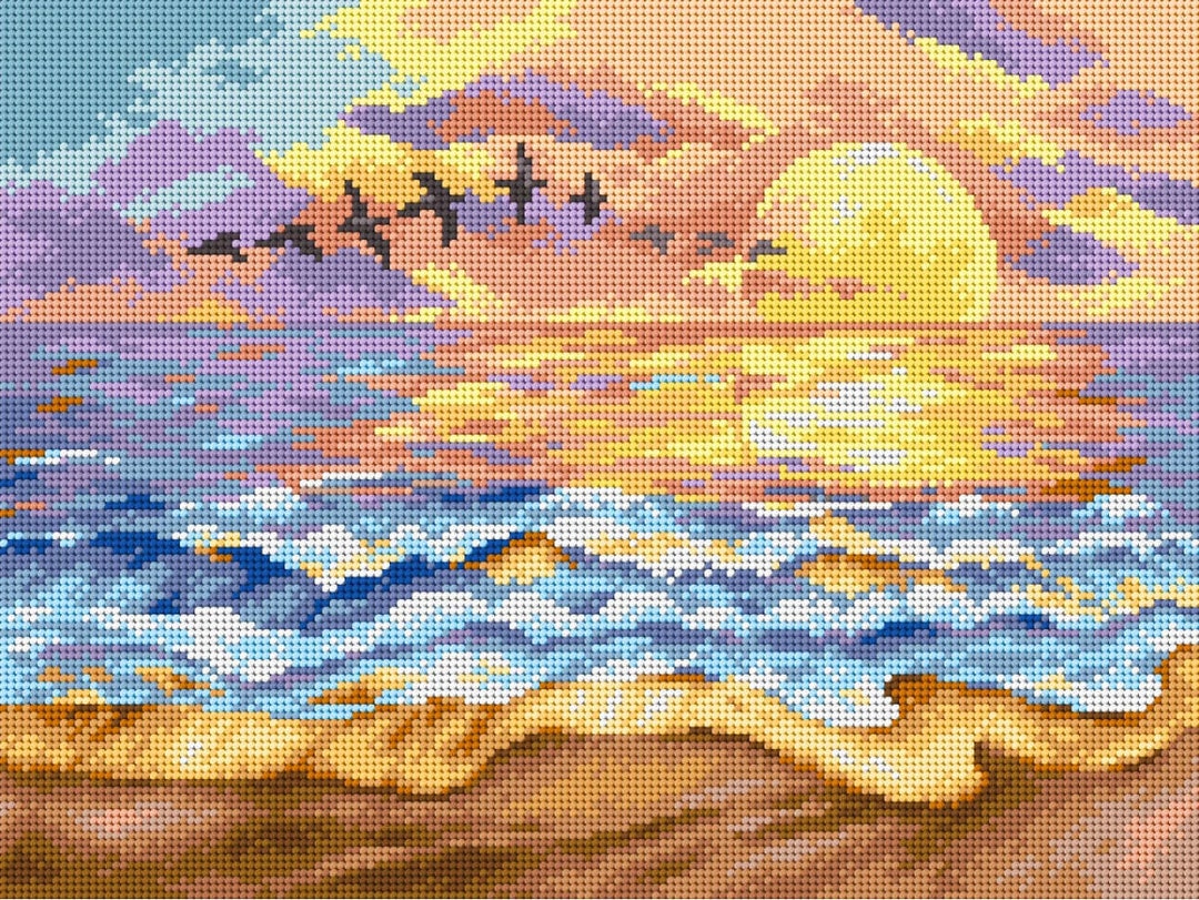 Sunset Over the Sea. Needlepoint Canvas for Half Stitch Without Yarn ...