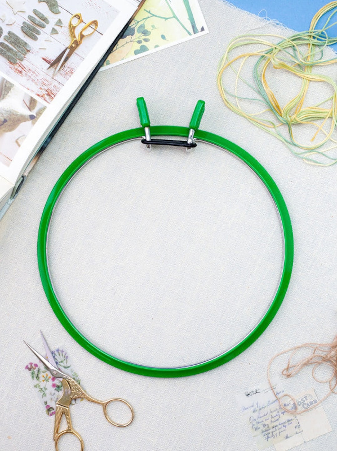 Large Spring Metal Embroidery Hoop Nurge 160-1. Green Round Hoop in ...