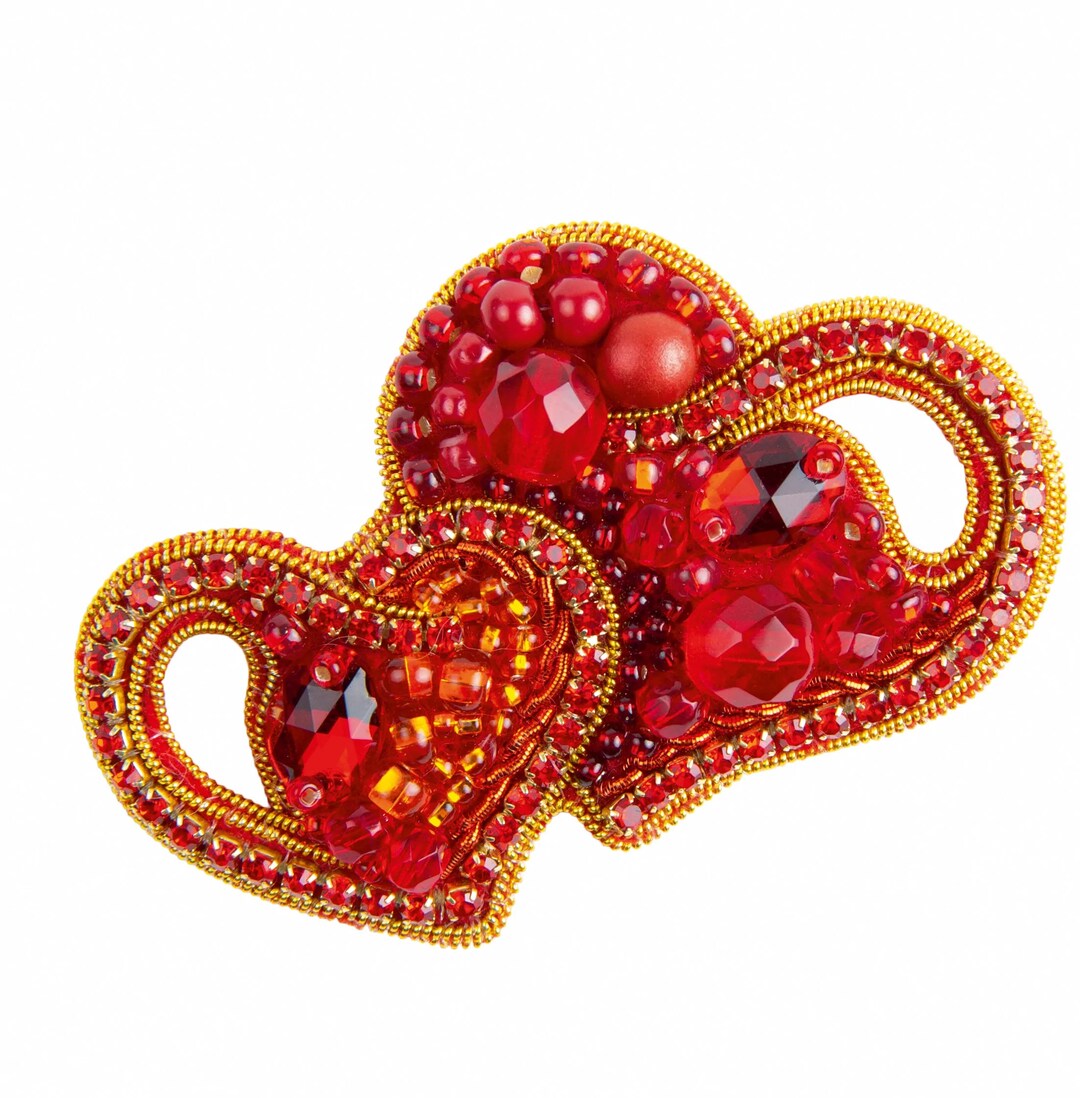 Red Heart Brooch DIY Beading Kit. Handmade Jewelry Making Kit. Bead ...