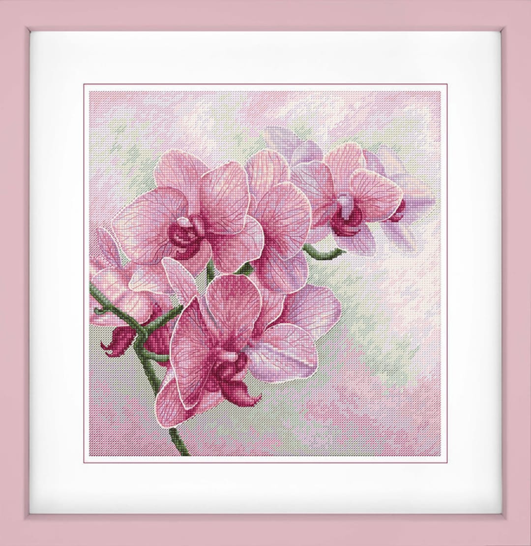 Pink Orchid Cross-stitch Kit on Aida 16 Count Canvas. Spring Flowers ...
