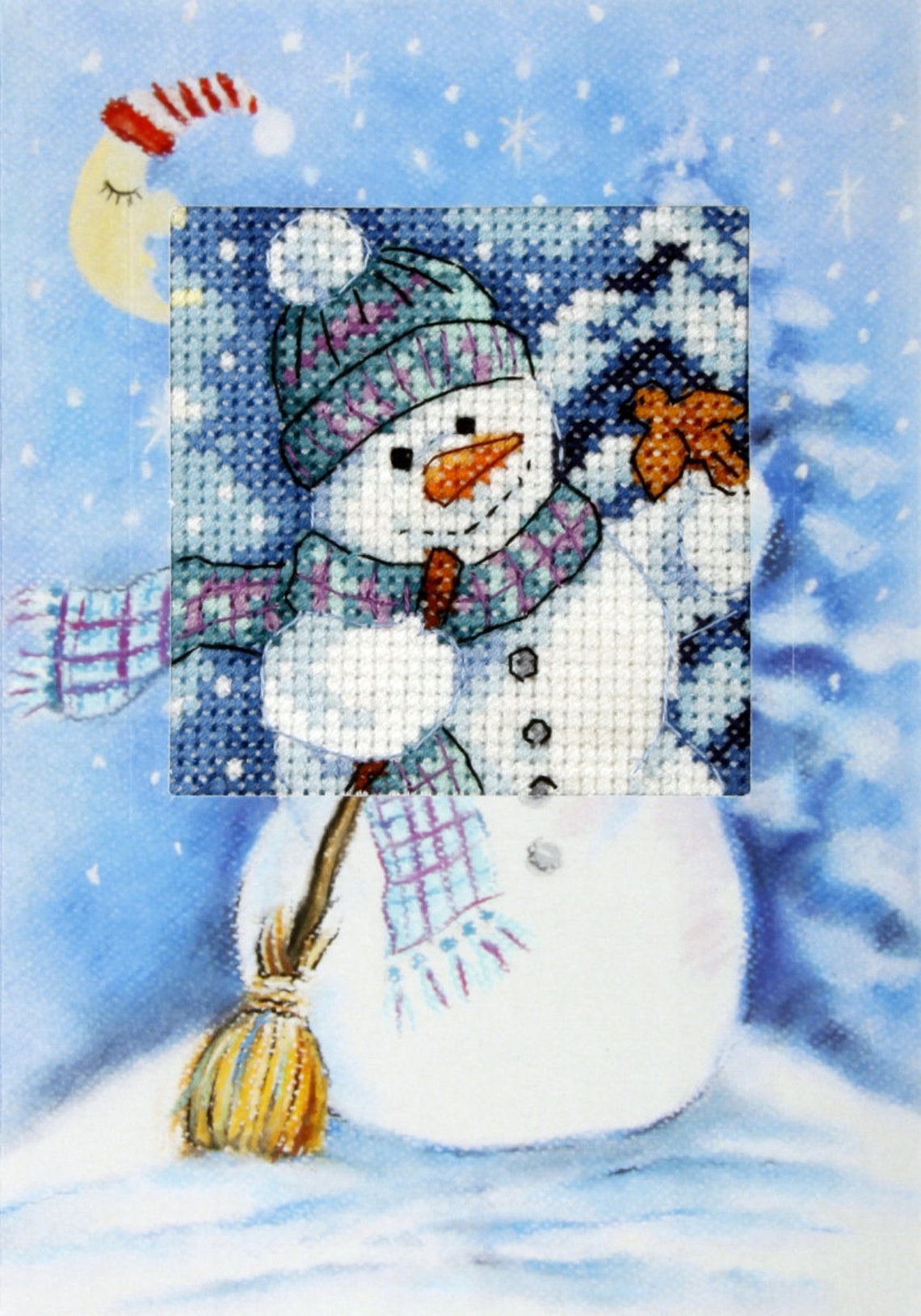 Christmas Snowman Cross Stitch Postcard for Gifts. Embroidery. - Etsy