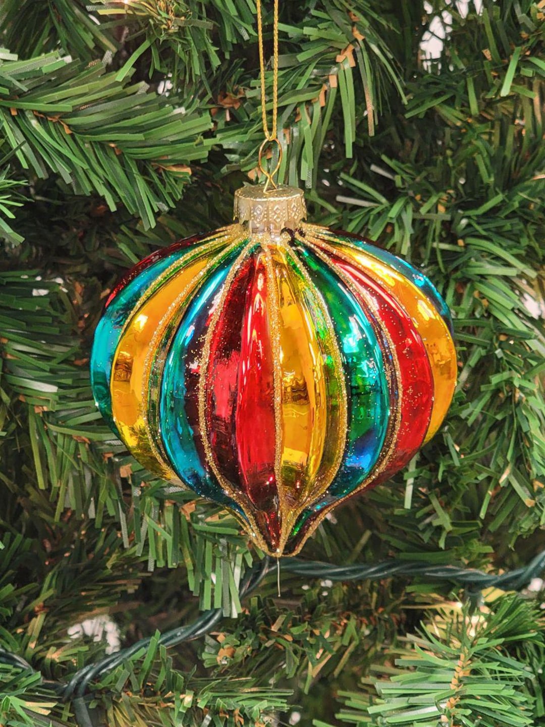 Collection of Glass Ball Christmas Ornaments. Multicolored, Hexagon and ...