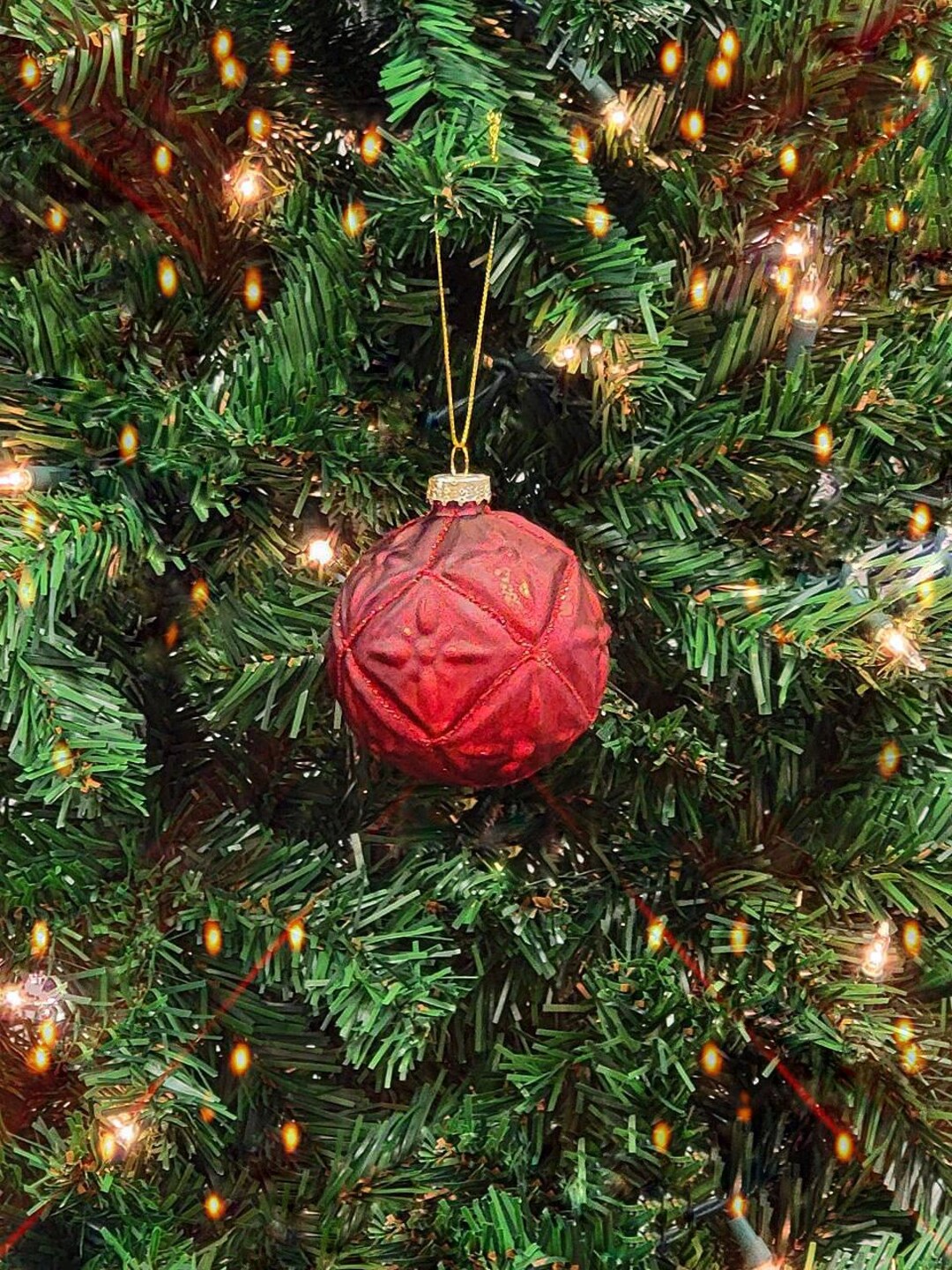 Ruby Quilt Glass Christmas Ornament. Holiday Ornament. Christmas Tree ...