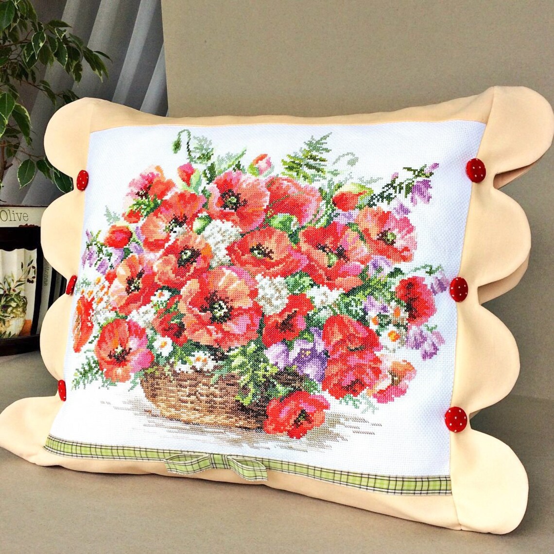 Poppy Basket Cross-stitch Kit on Aida 14 Count Canvas. Red - Etsy