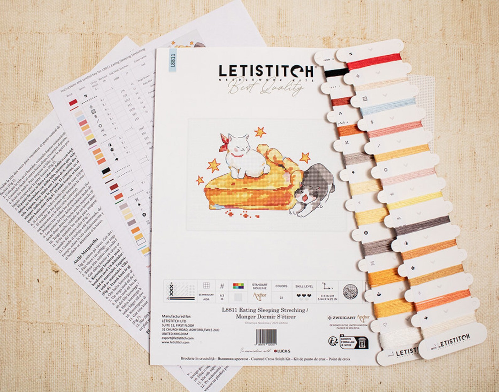 Cute Kittens Cross-stitch Kit on Aida 16 Count Canvas. Relaxing Cat ...