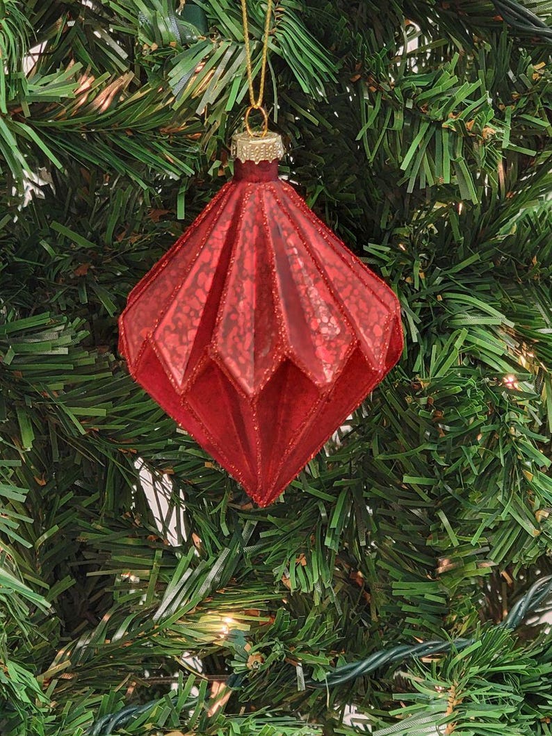 Red Diamond-shaped Glass Christmas Ornament. Holiday Ornament ...