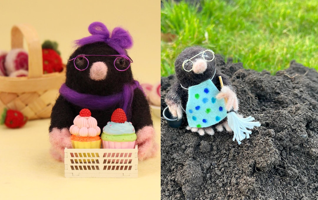 Busy Mrs. and Mr. Mole Needle Felting Kit for Beginners - Create an ...
