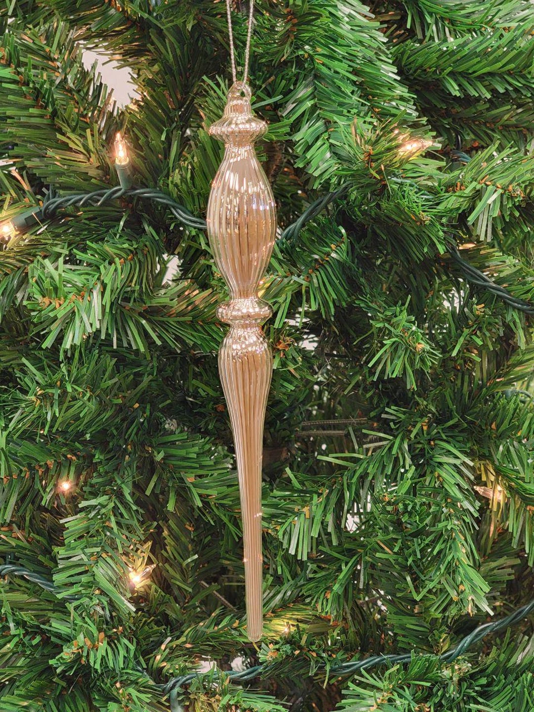 Gold Elongated Finial Glass Christmas Ornament. Holiday Ornament ...