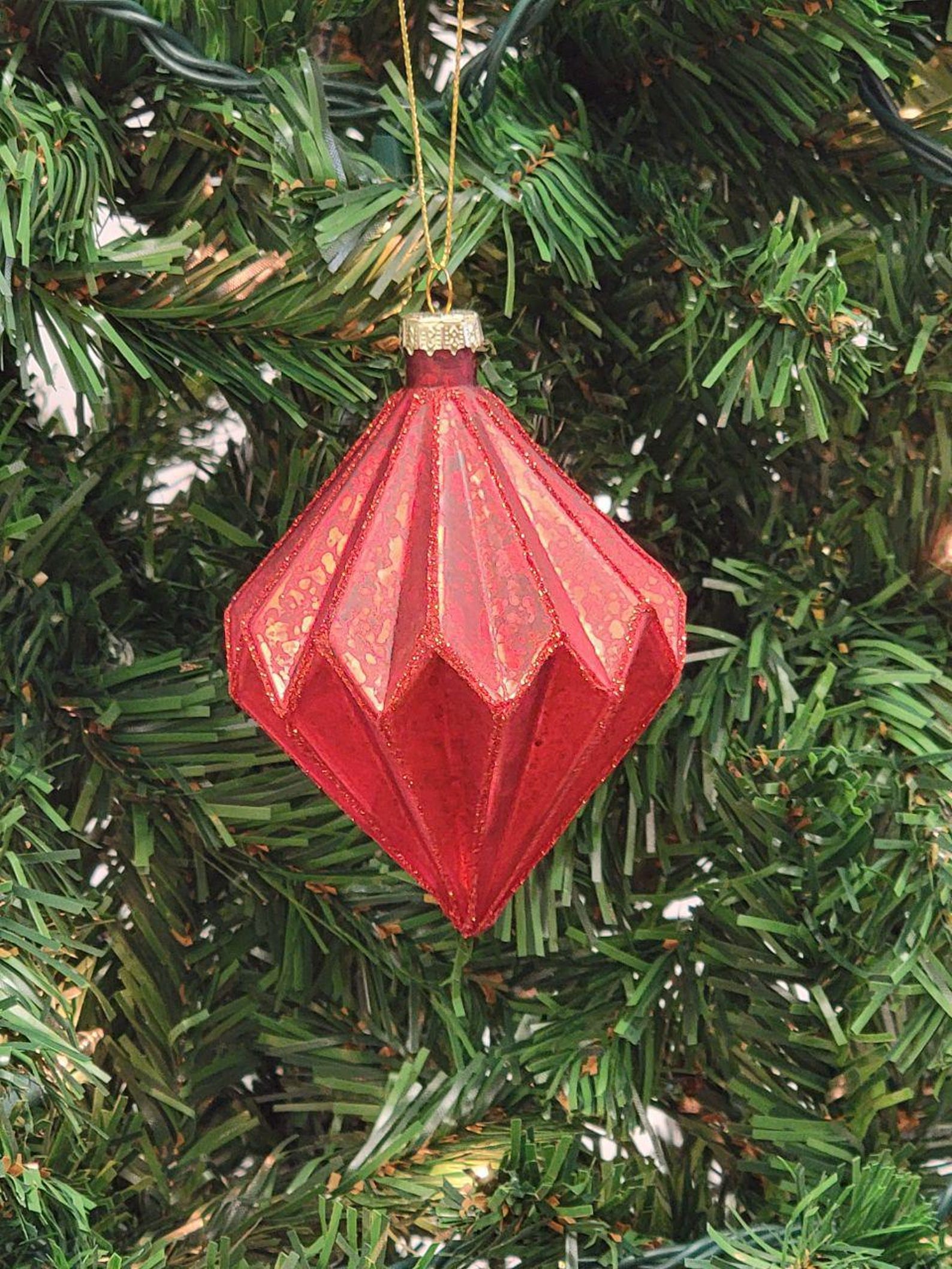 Red Diamond-shaped Glass Christmas Ornament. Holiday Ornament ...