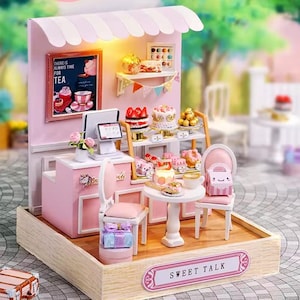 Sweet Talk Wizardi DIY Miniature Cafe Kit - Pink Coffee Shop With Cakes ...