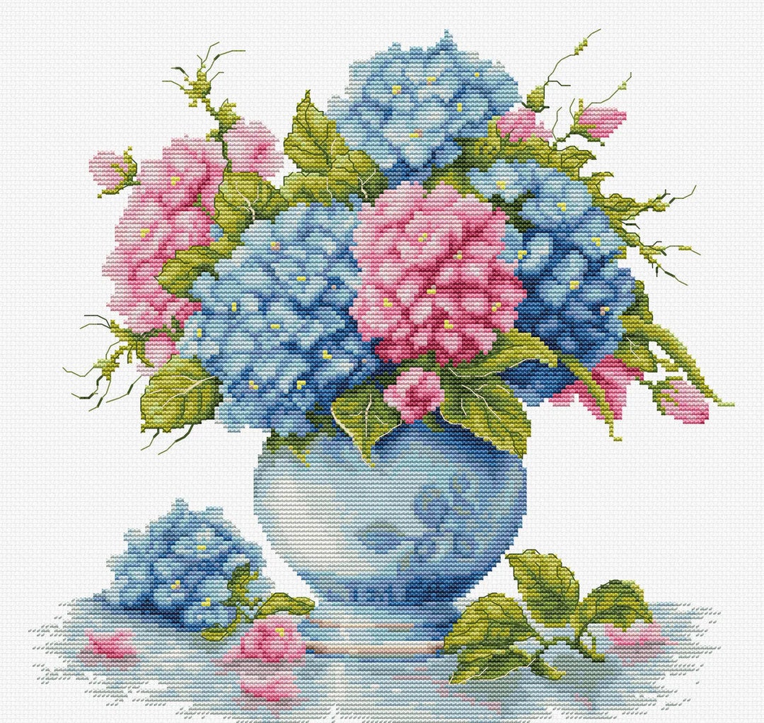 Vase With Hydrangea - Counted Cross-stitch Kit on Aida 16 Count Canvas ...