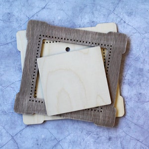 Square Grey Wooden Frame for Cross Stitch. Delicate Openwork Cut ...
