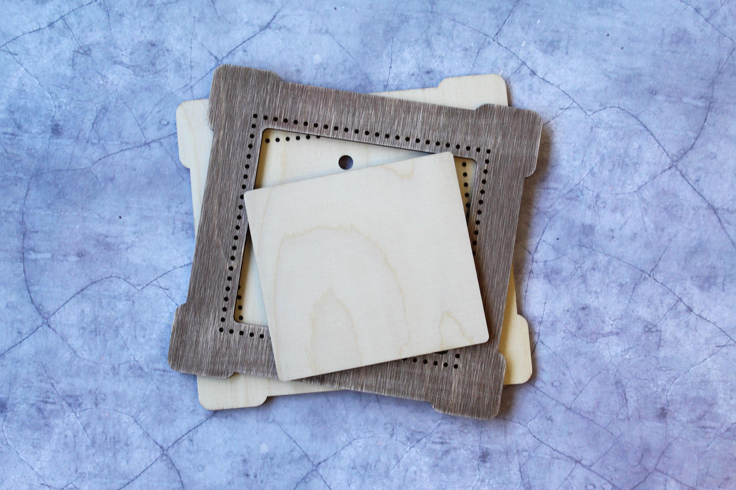 Square Grey Wooden Frame for Cross Stitch. Delicate Openwork Cut ...