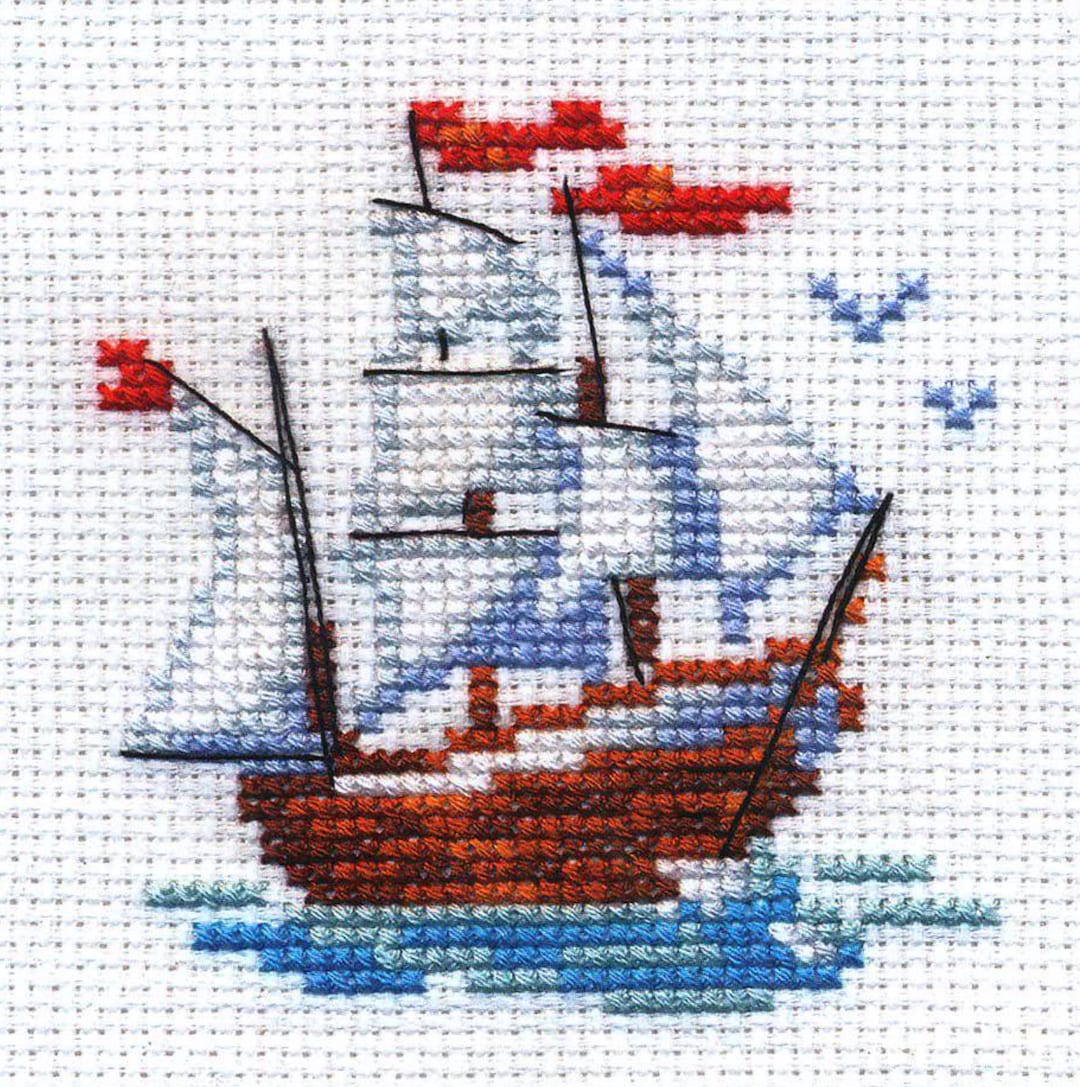 Sailing Ship Cross-stitch Kit on Aida 14 Count Canvas. Easy & - Etsy UK