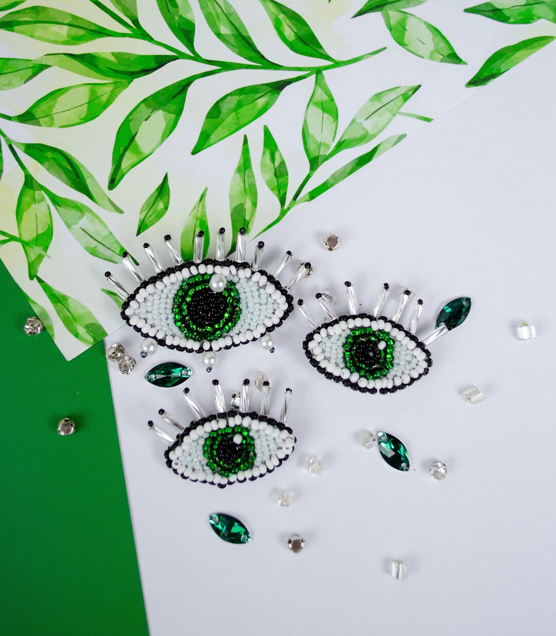 Green Eyes Leaf DIY Beading Kit. Handmade Jewelry Making Kit. Bead ...