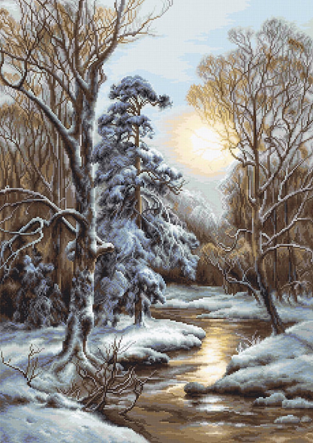 Winter Road Cross-stitch Kit on Aida 18 Count Canvas. Christmas Forest ...