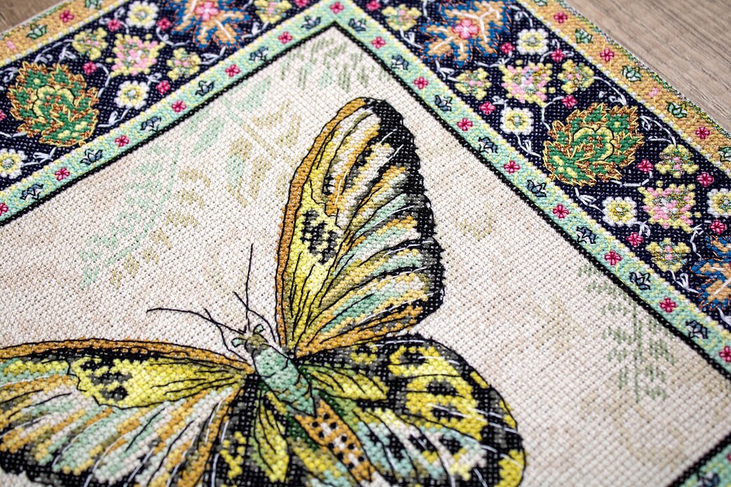 Yellow Butterfly Cross-stitch Kit on Aida 16 Count Canvas. - Etsy