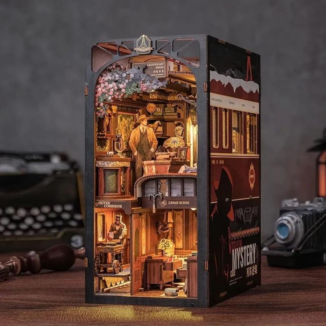 Book Nook Miniature Roombox Kit - Train Mystery. DIY Booknook Bookshelf ...