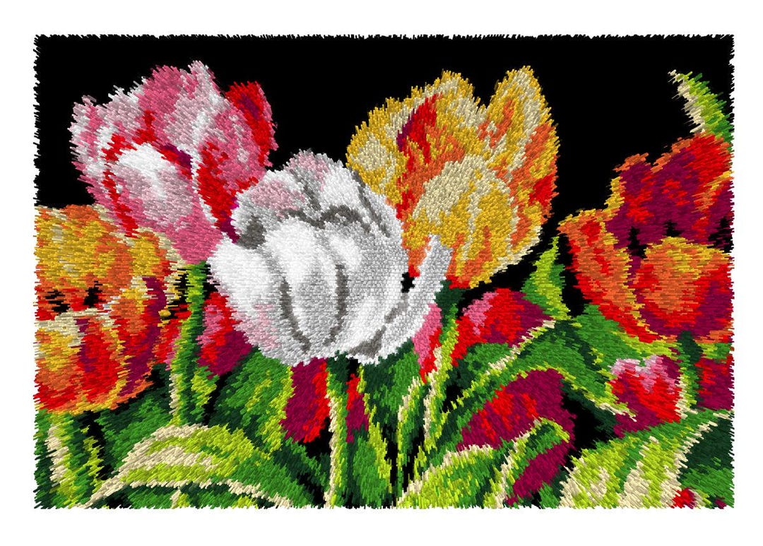 Latch Hook Rug Kit 'tulips'. Printed Tapestry Canvas. Spring Flowers ...