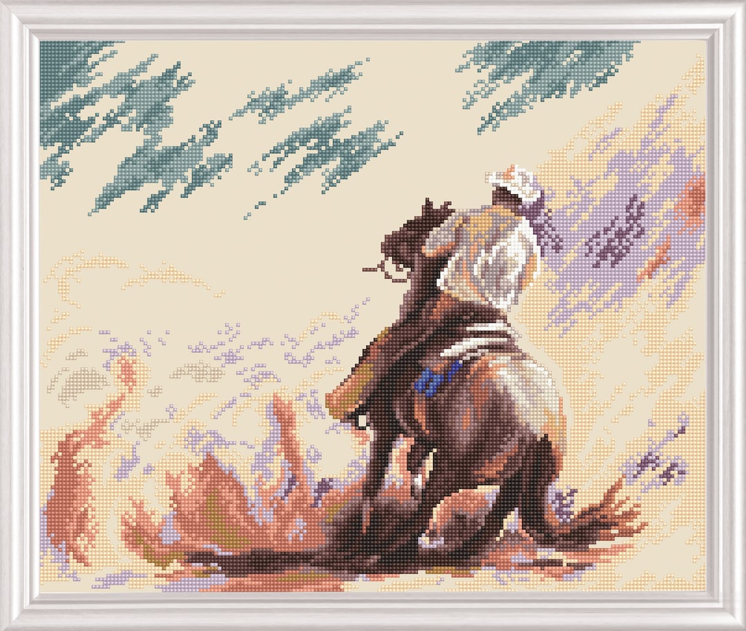 Riding Horse Mustang Cross-stitch Kit on Aida 14 Count Canvas. Prairy ...