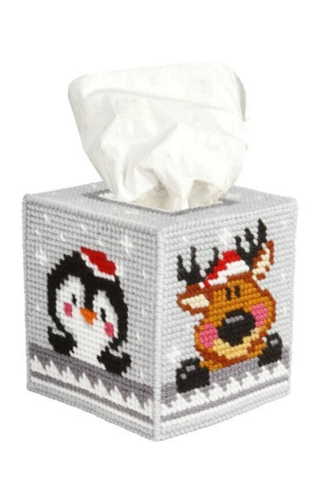 Tissue Box Cover Christmas Reindeer and Penguin - Needlepoint Half ...