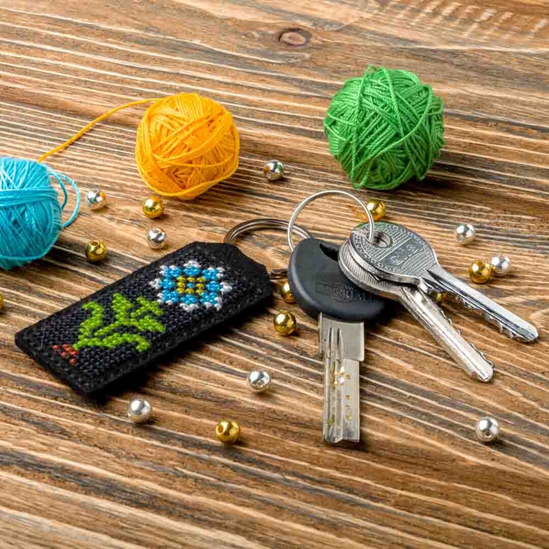 DIY Embroidered Key Ring Cross-stitch Kit on Artificial Leather by ...