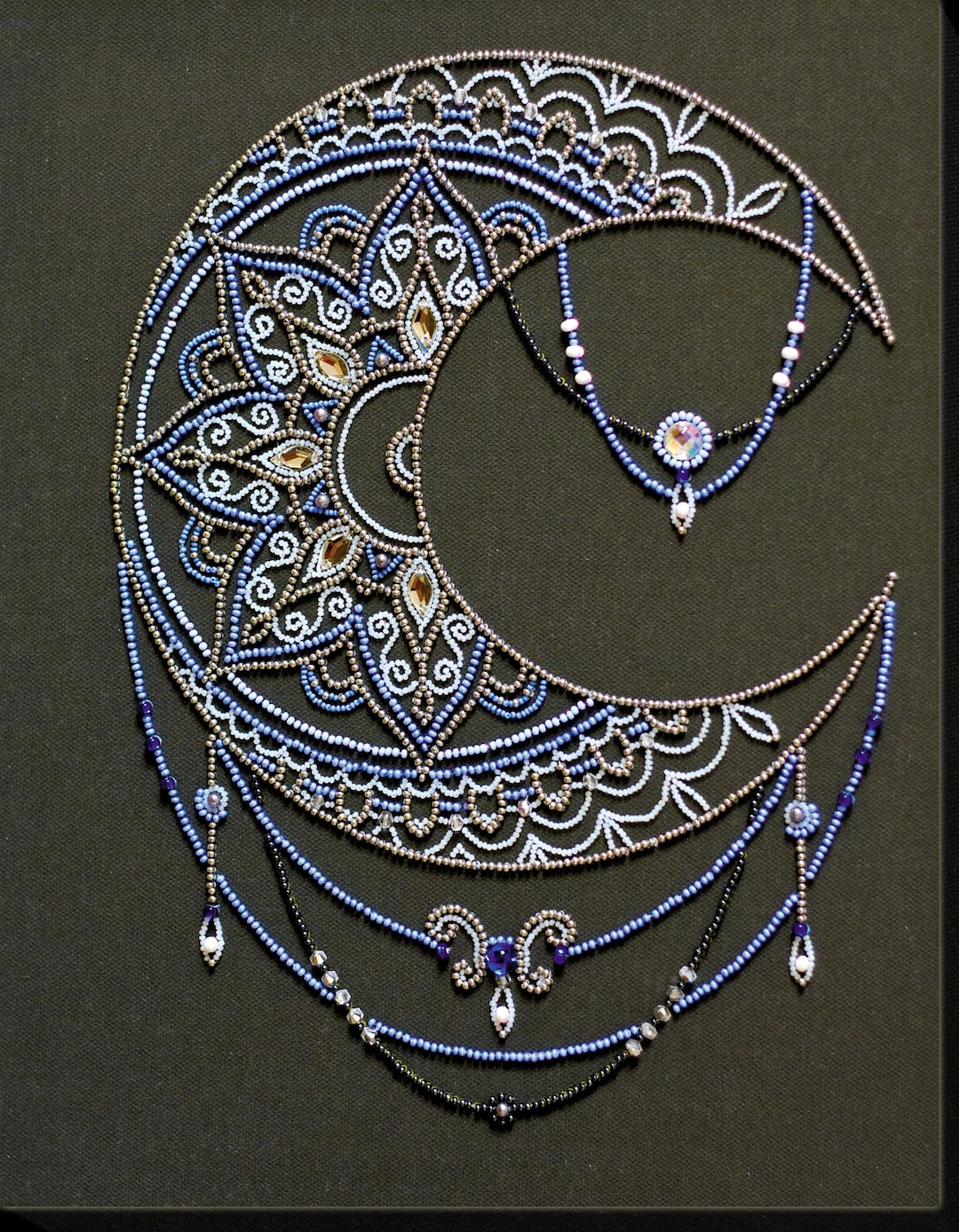 Moon Pattern Beaded Embroidery Kit on Fabric. DIY Celestial Beadwork ...