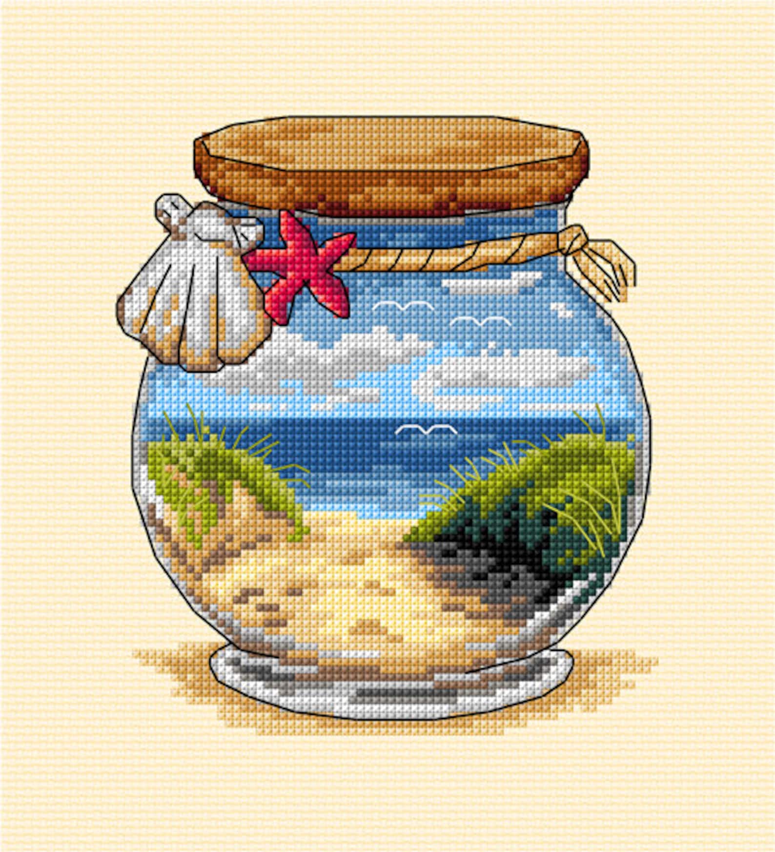Sea and Beach Landscape. Ocean View Cross-stitch Kit on Aida Canvas ...