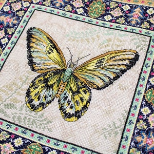 Yellow Butterfly Cross-stitch Kit on Aida 16 Count Canvas. Monochrome ...