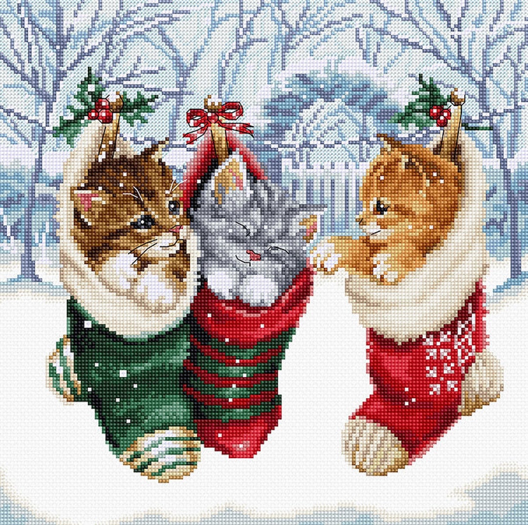 Snowy Kitties - Counted Cross Stitch Kit on Aida 14 Count Canvas ...