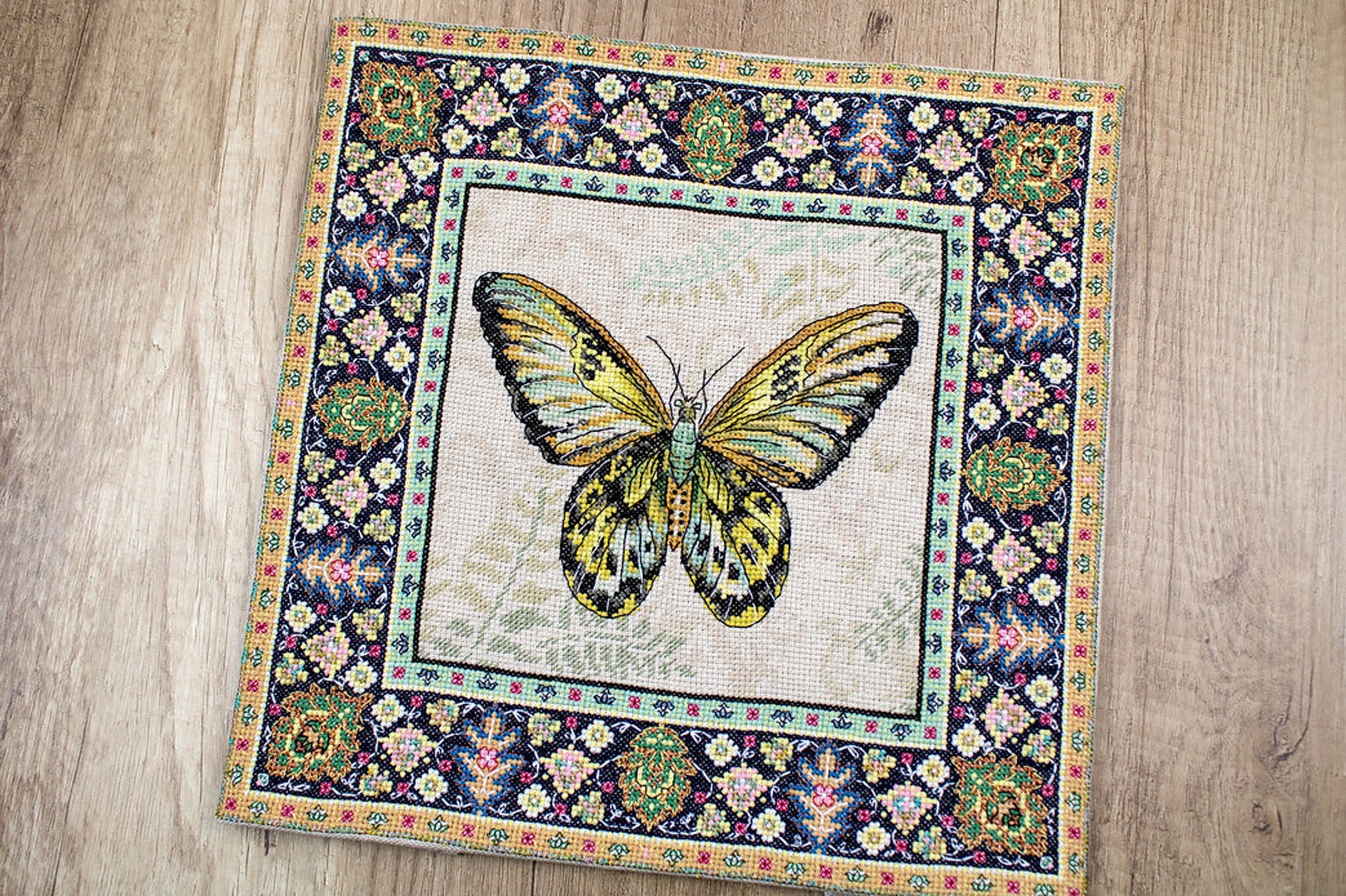 Yellow Butterfly Cross-stitch Kit on Aida 16 Count Canvas. - Etsy