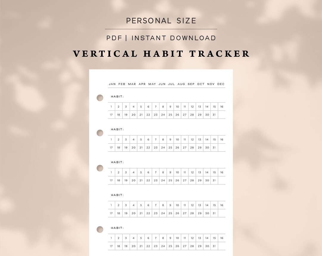 Personal Size Habit Tracker Printable Insert Vertical Habit Tracker ...