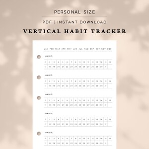 Personal Size Habit Tracker Printable Insert Vertical Habit Tracker ...