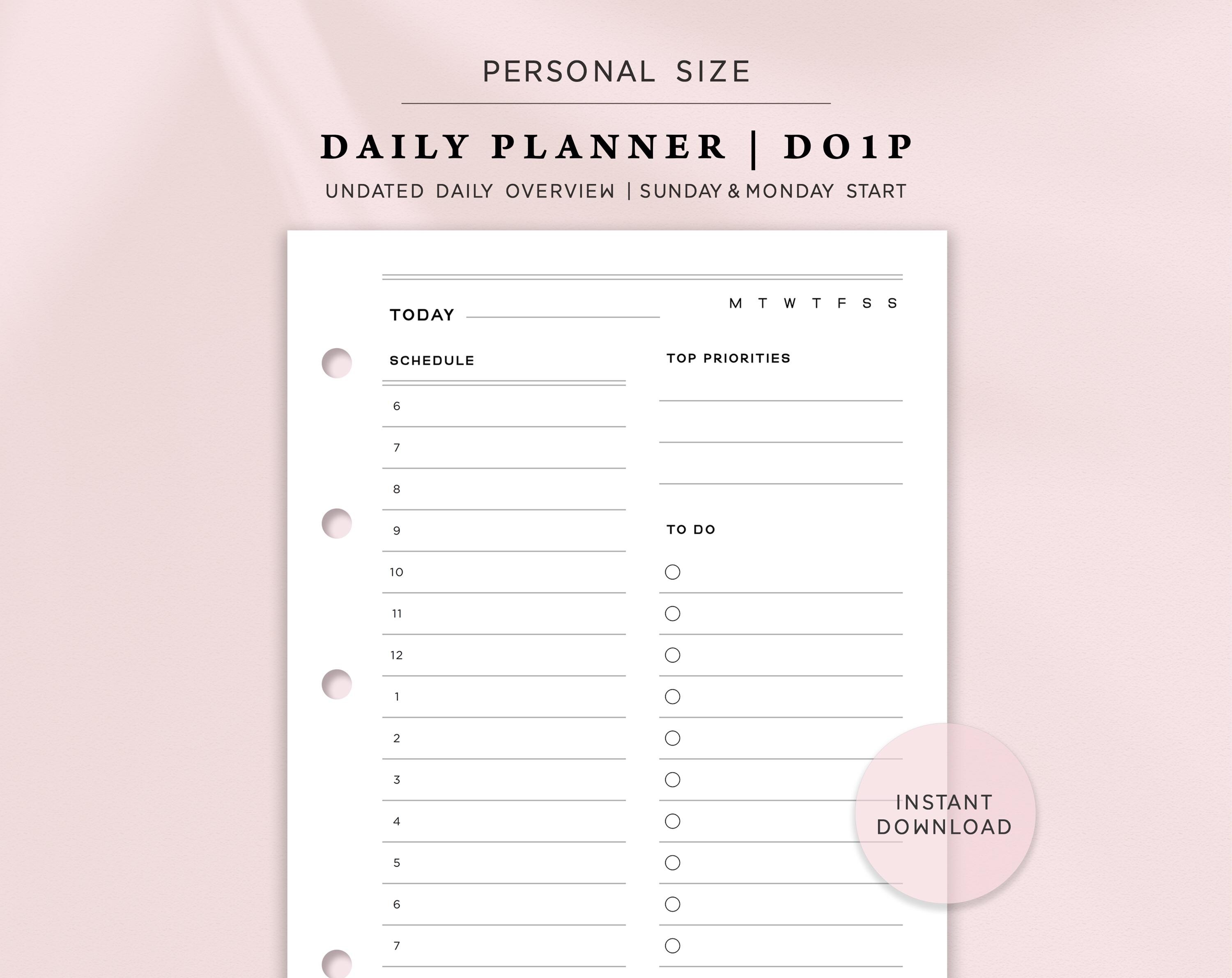 Undated Daily Planner Printable Insert, Daily on 1 Page, DO1P Insert ...