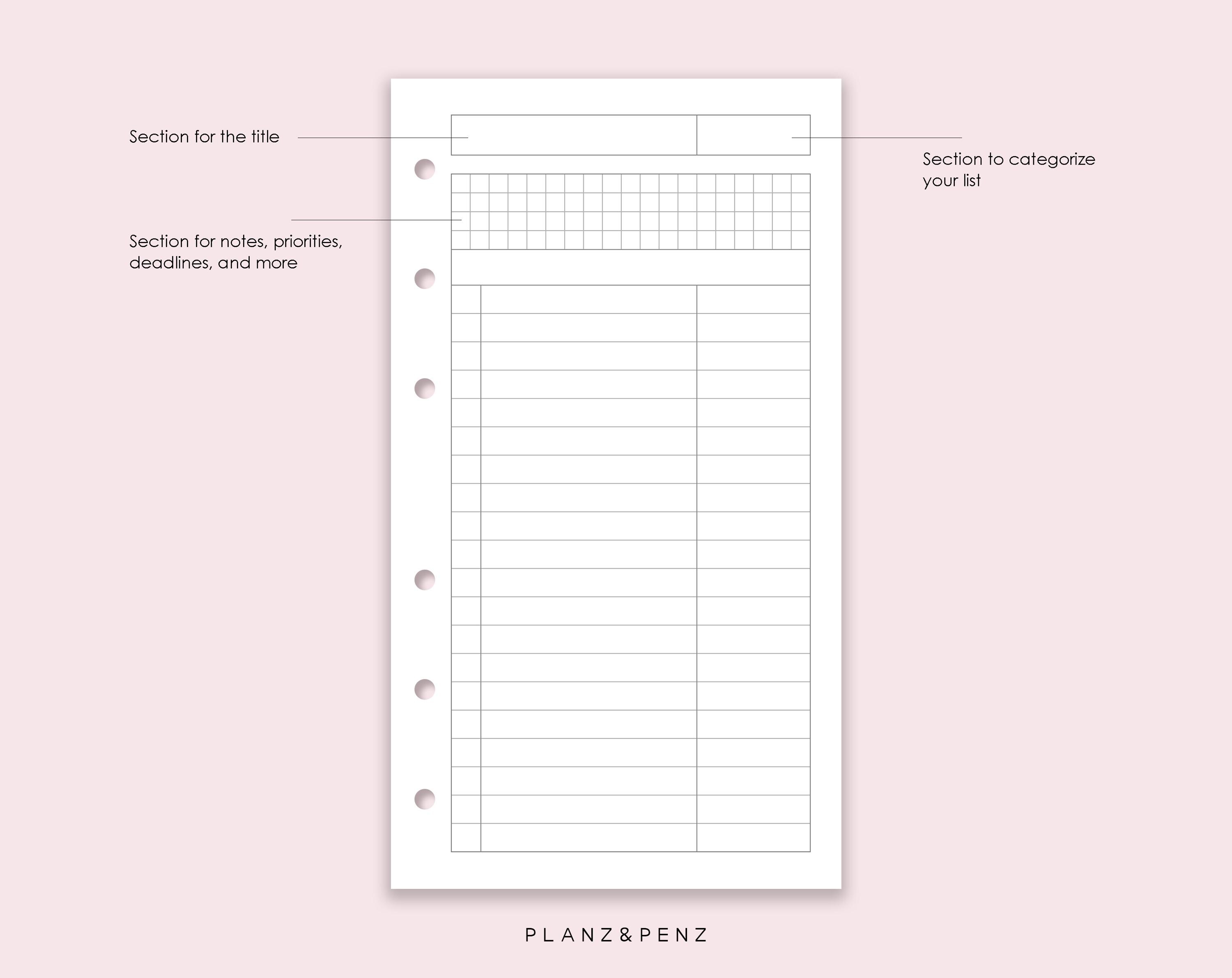 Printable Checklist Insert ,personal Size, to Do List Template, Task ...