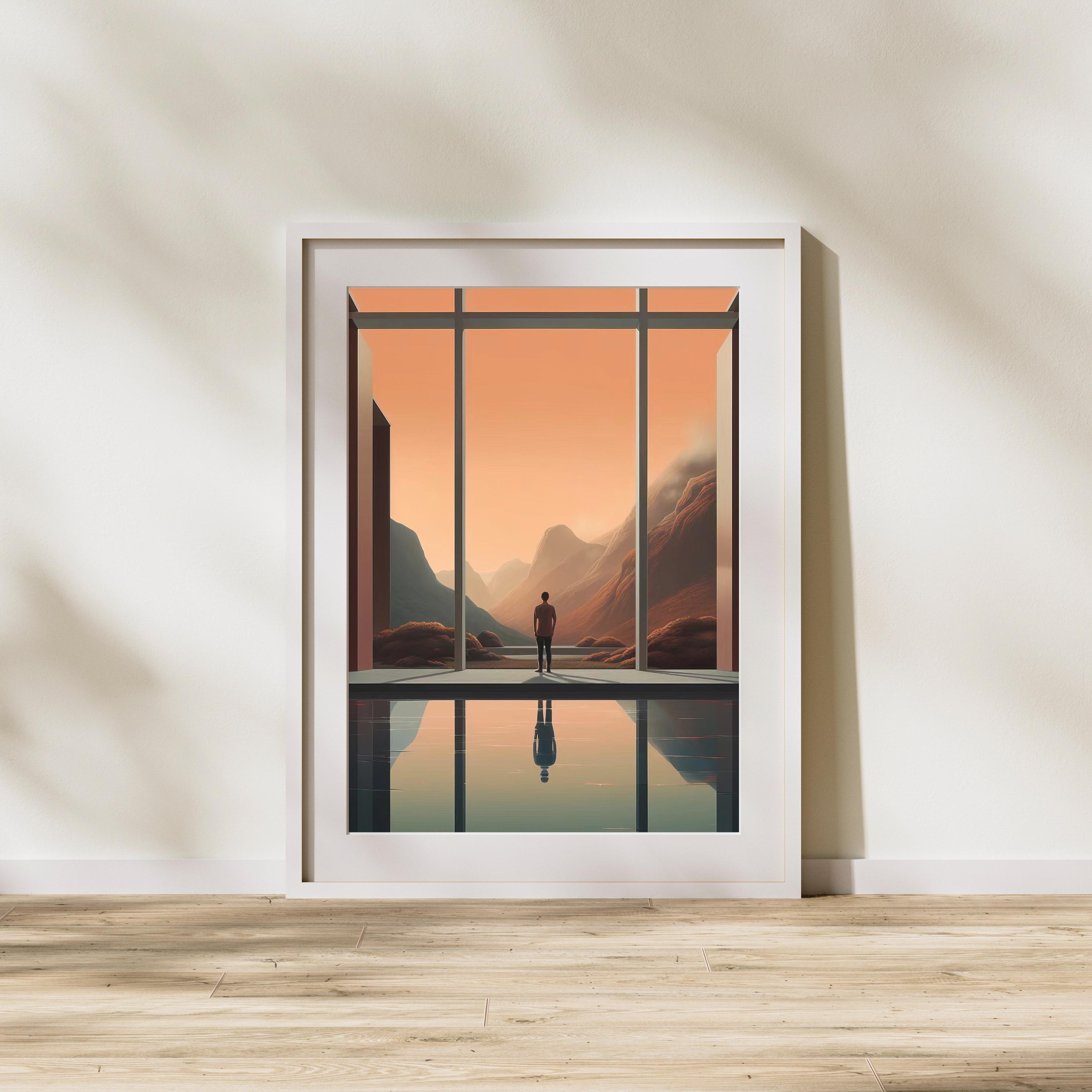 Sunset Reflection - Digital Art Print of Serene Mountain Landscape With ...