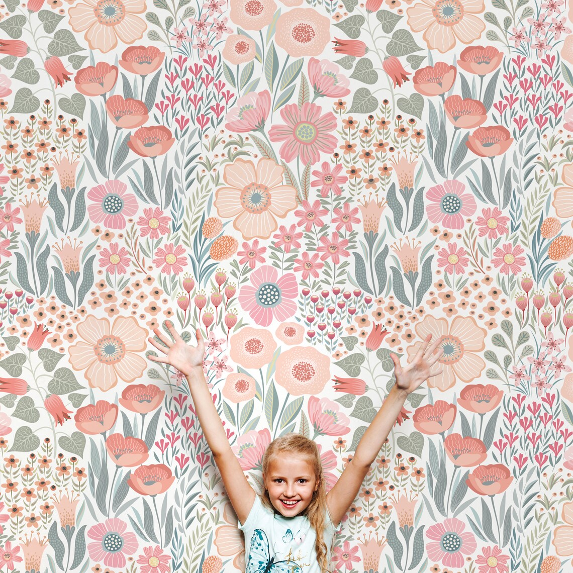 Floral Peel & Stick Fabric Wallpaper, Repositionable Wallpaper, Self ...