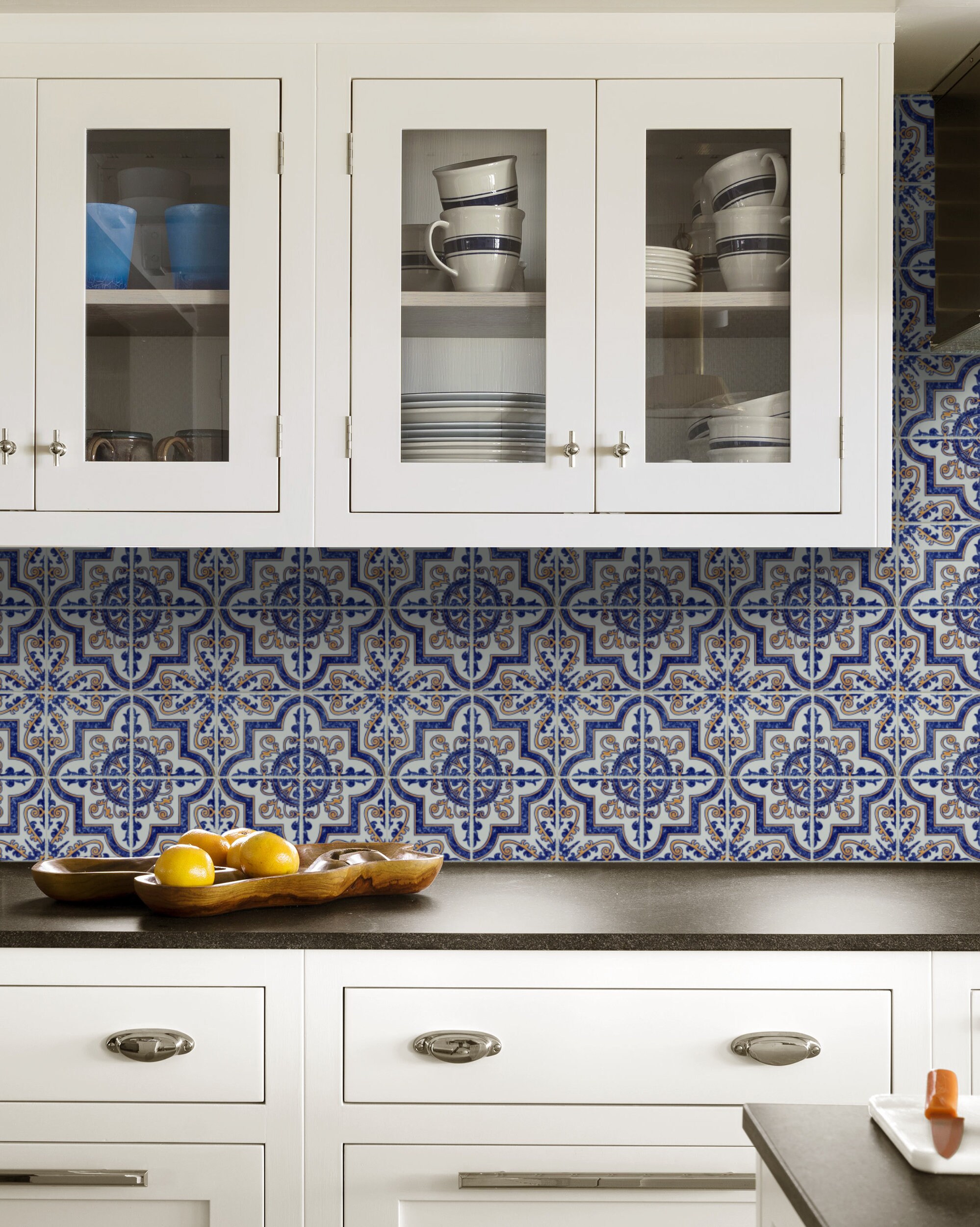 Blue Yellow Moroccan Tile Repositionable Removable Wallpaper, Peel ...