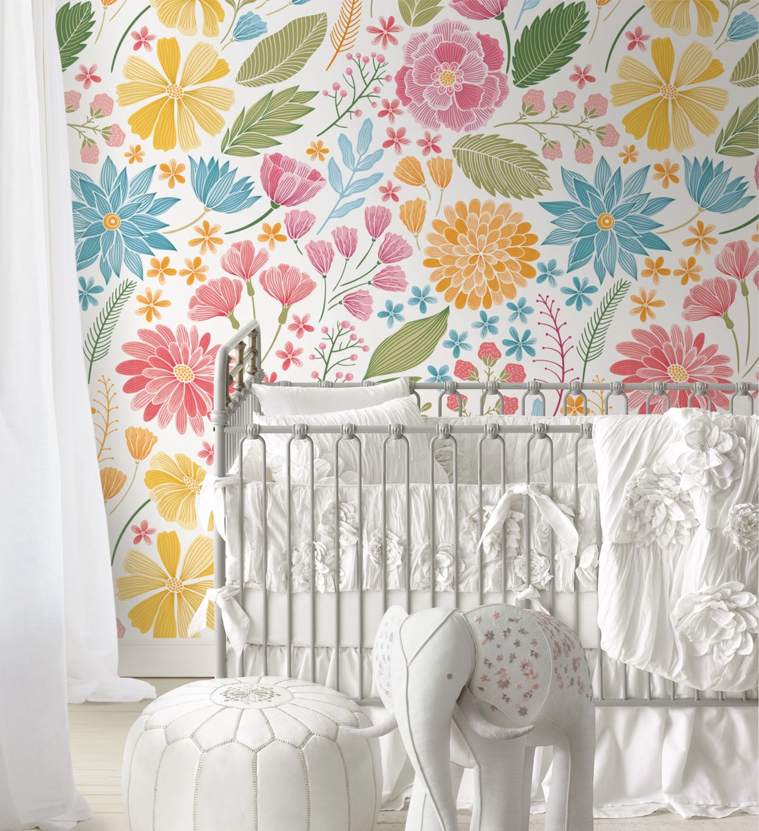 Floral Repositionable Wallpaper, Peel & Stick Wallpaper, Self Adhesive ...