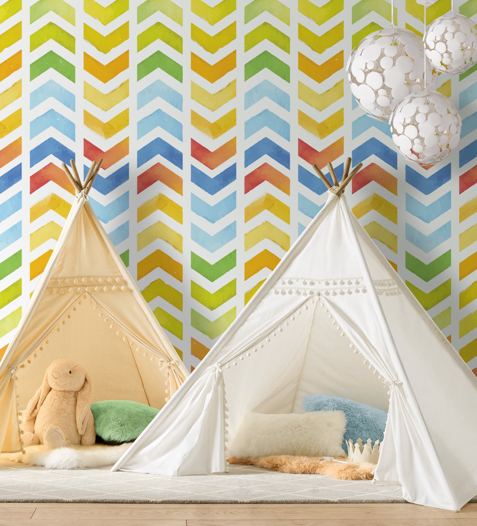 Watercolor Rainbow Chevron Pattern Repositionable Wallpaper, Peel ...