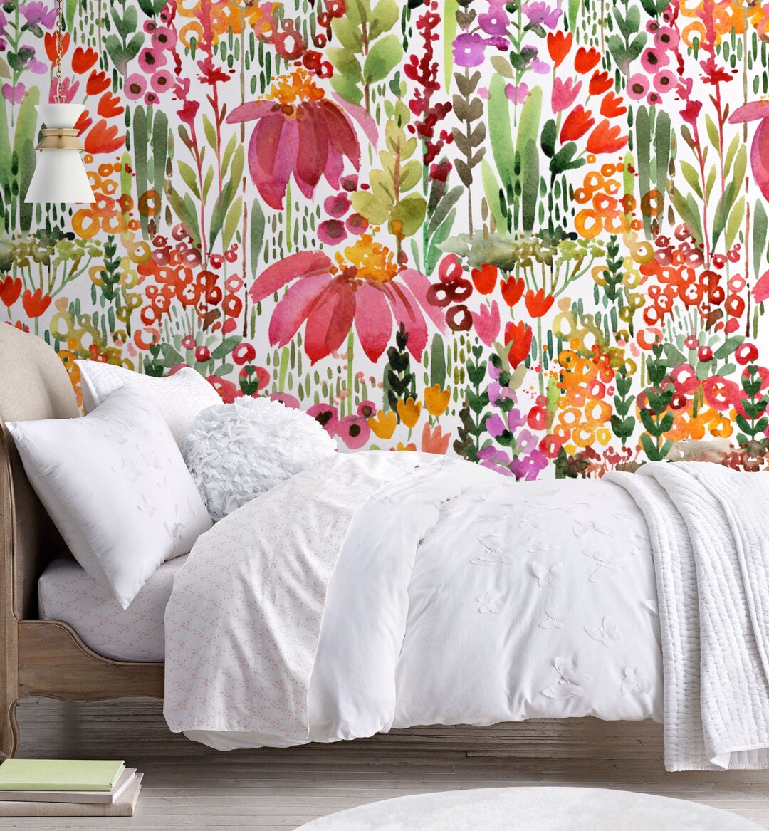 Watercolor Floral Repositionable Wallpaper, Peel & Stick Wallpaper ...