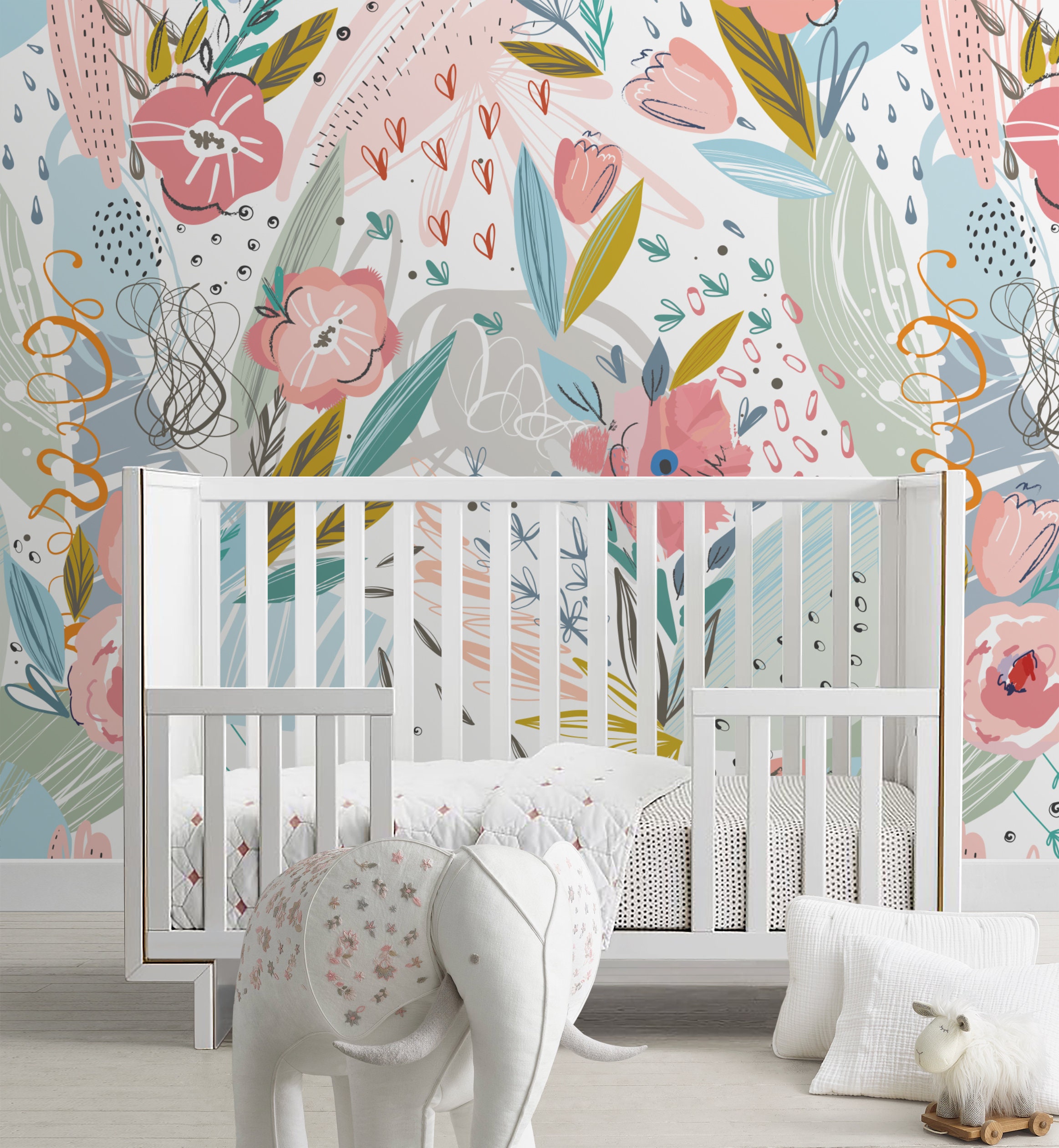 Floral Repositionable Wallpaper Peel & Stick Wallpaper Self - Etsy