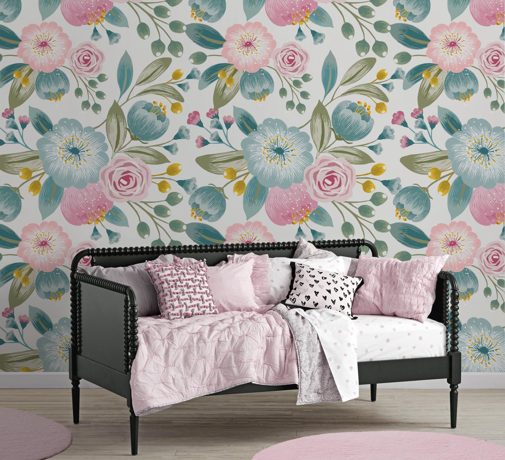Floral Repositionable Wallpaper, Peel & Stick Wallpaper, Self Adhesive ...