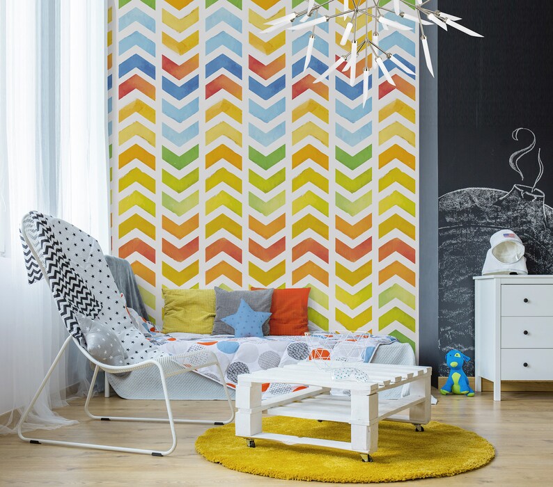 Watercolor Rainbow Chevron Pattern Repositionable Wallpaper, Peel ...