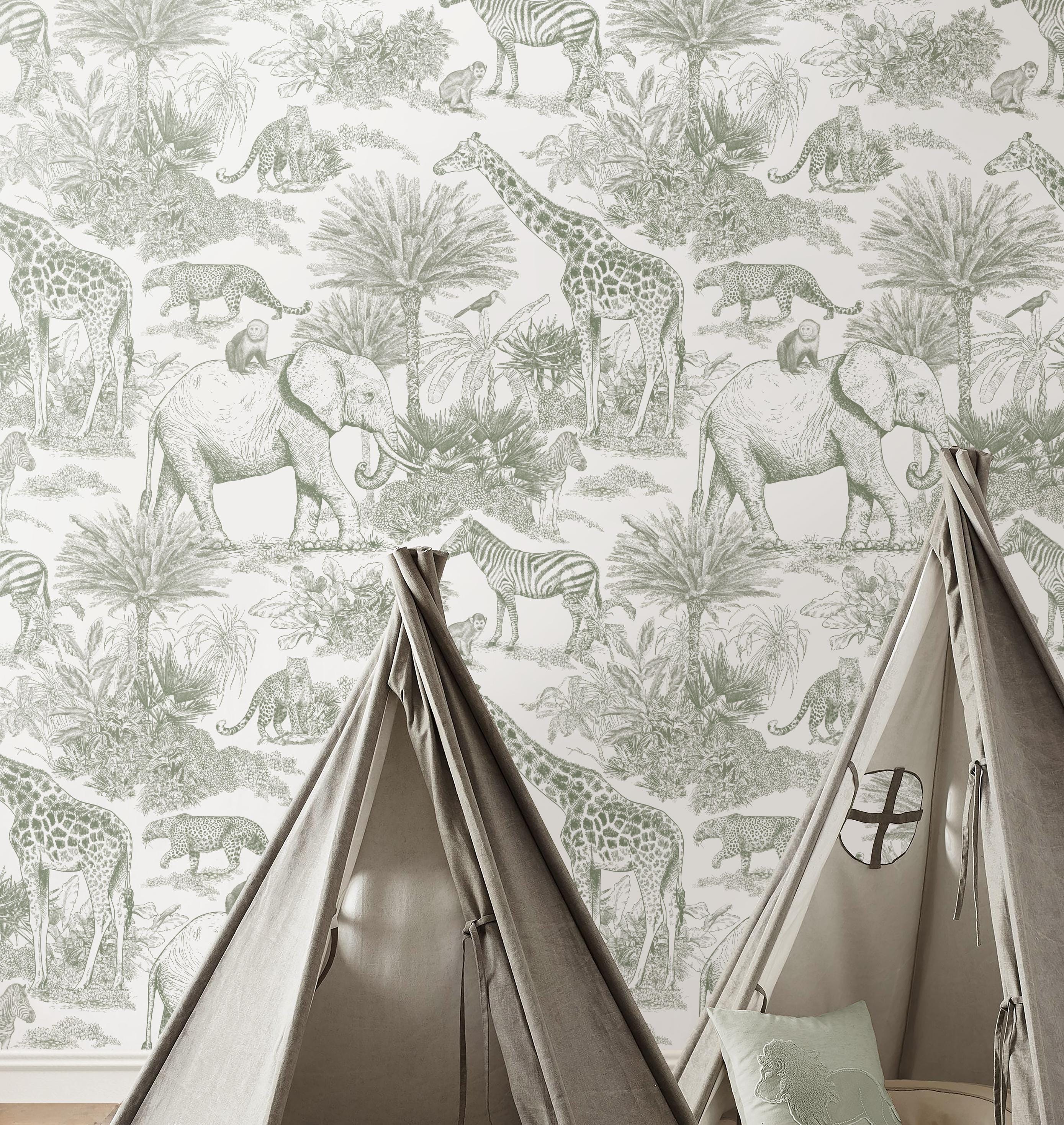 Vintage Safari Animals Self-adhesive Removable Wallpaper, Peel & Stick ...