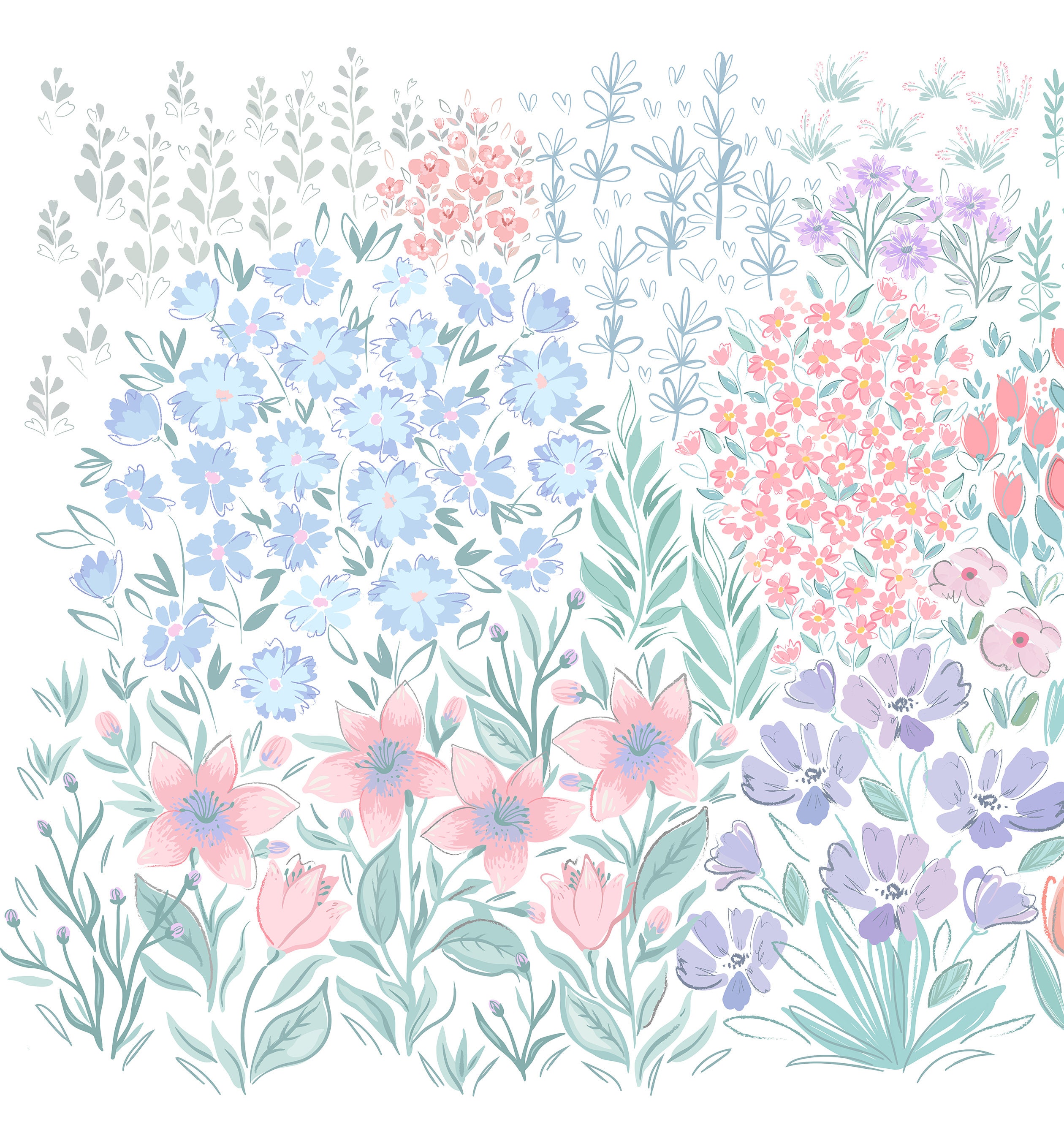 Floral Mural Peel & Stick Fabric Wallpaper, Self Adhesive Floral ...