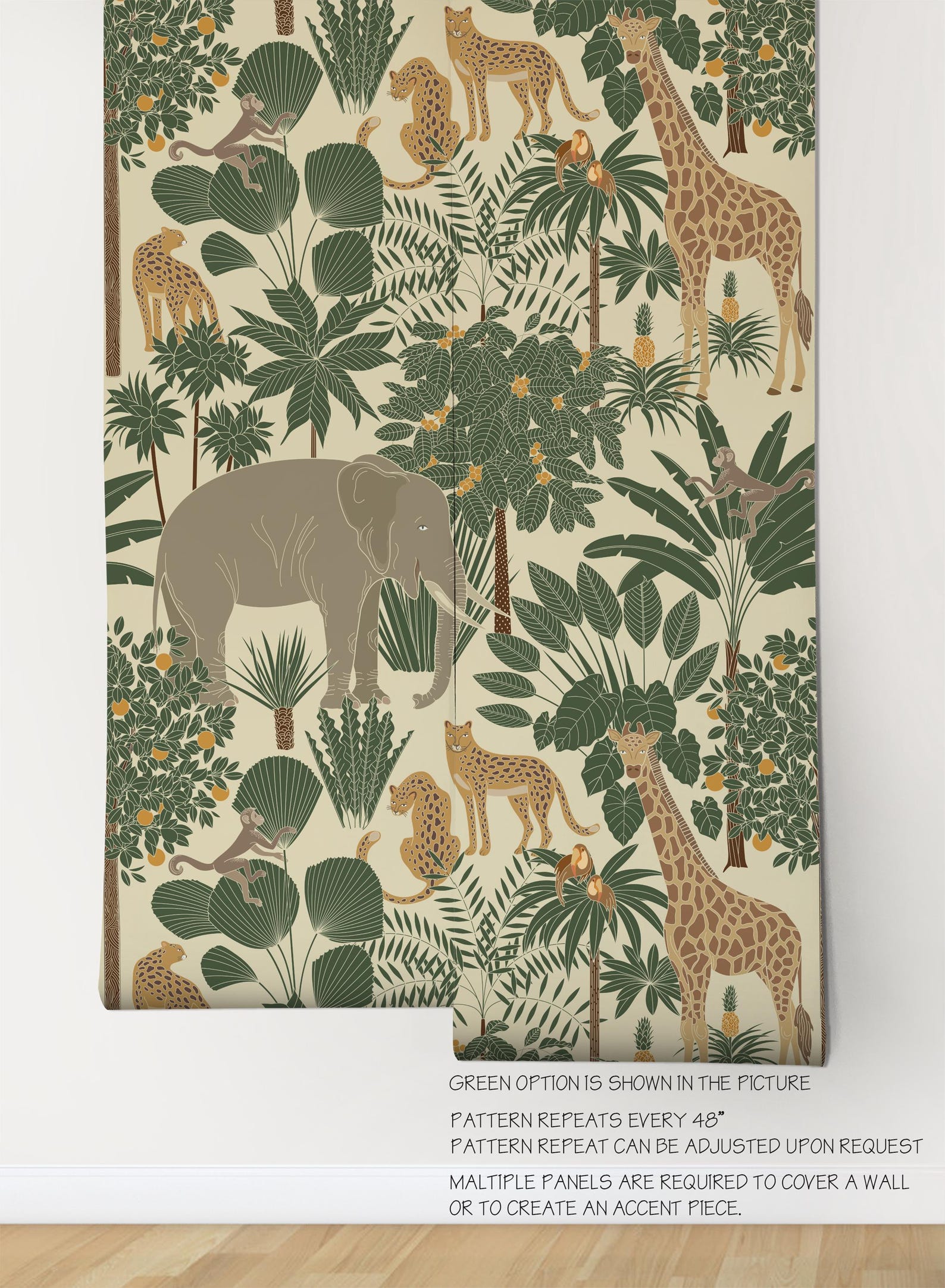 Vintage Safari Animals Self-adhesive Removable Wallpaper, Peel & Stick ...