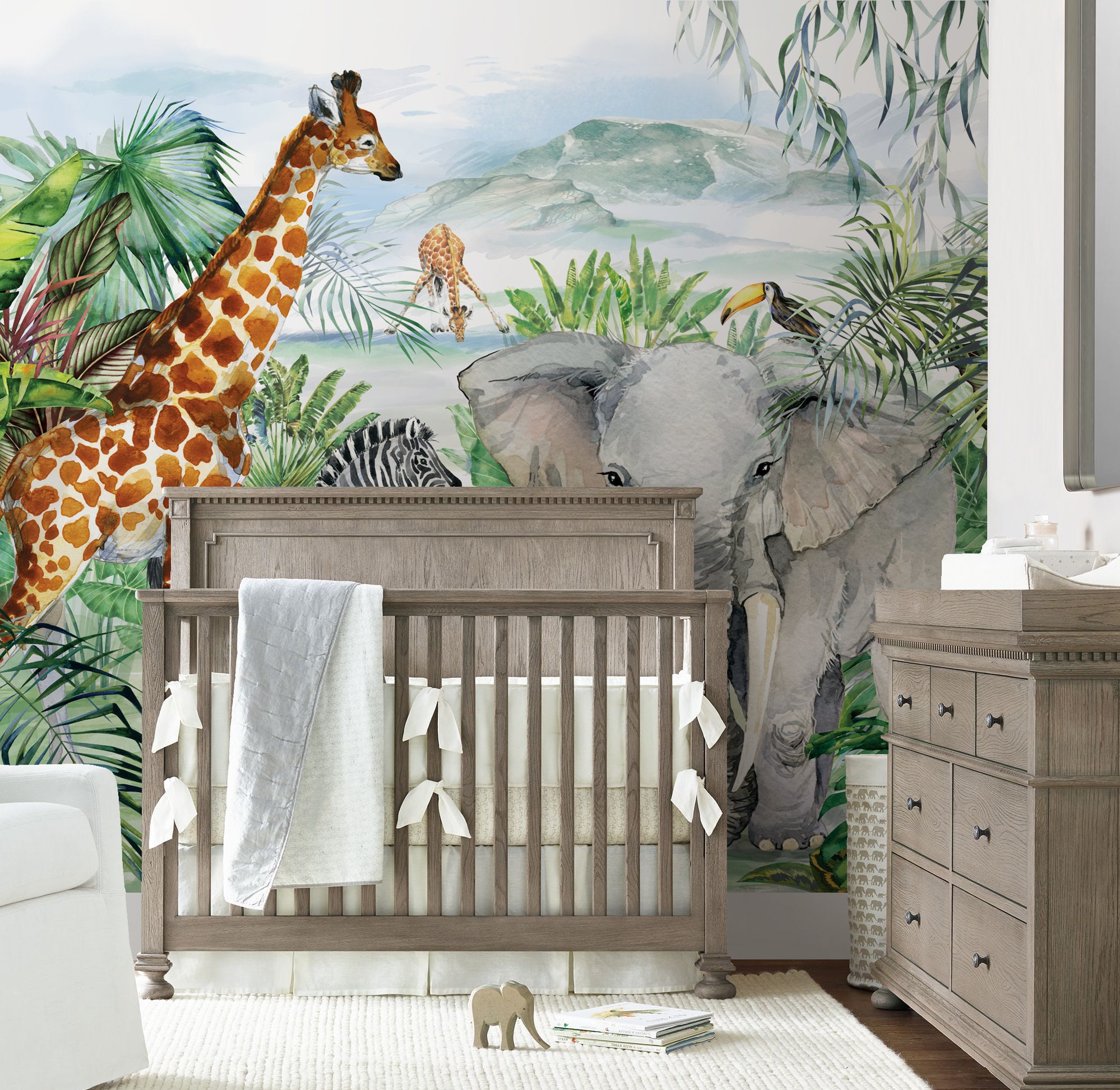 Jungle Mural Repositionable Removable Wallpaper, Peel & Stick Wallpaper ...