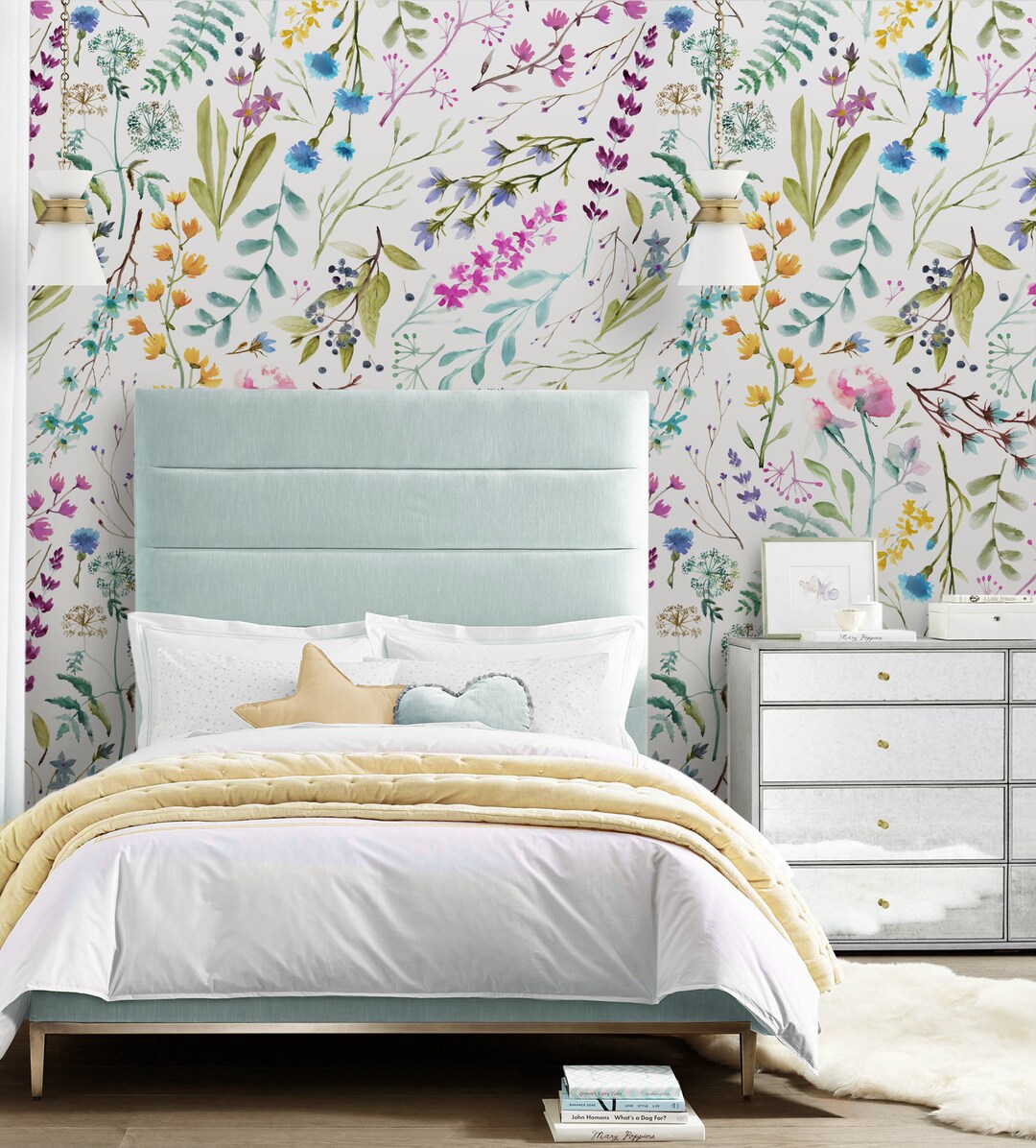 Floral Repositionable Wallpaper, Peel & Stick Wallpaper, Self Adhesive ...